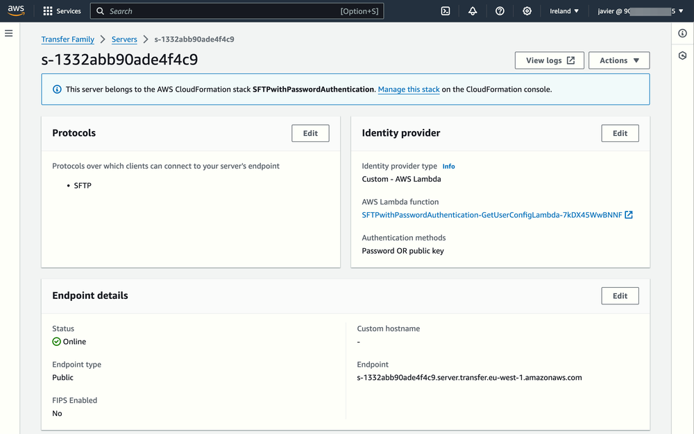 Access an S3 Bucket using SFTP and password-based authentication
