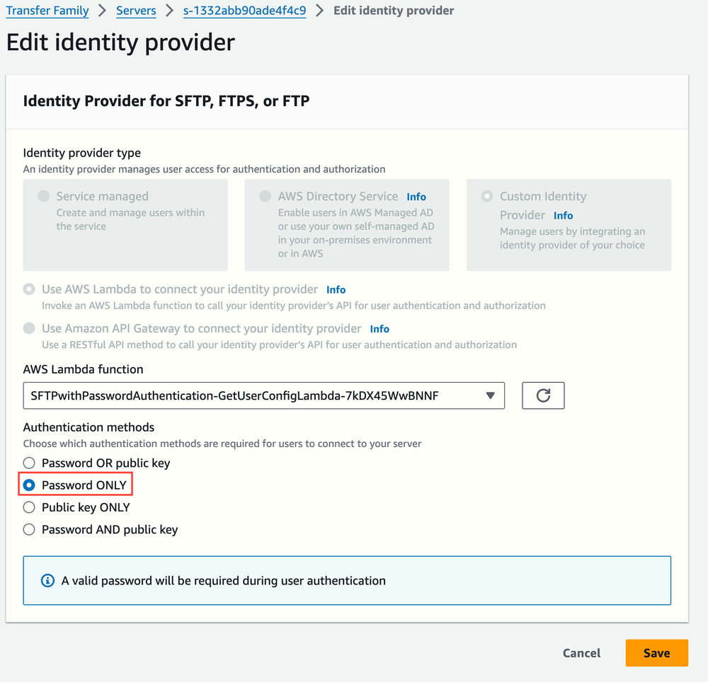 Access an S3 Bucket using SFTP and password-based authentication