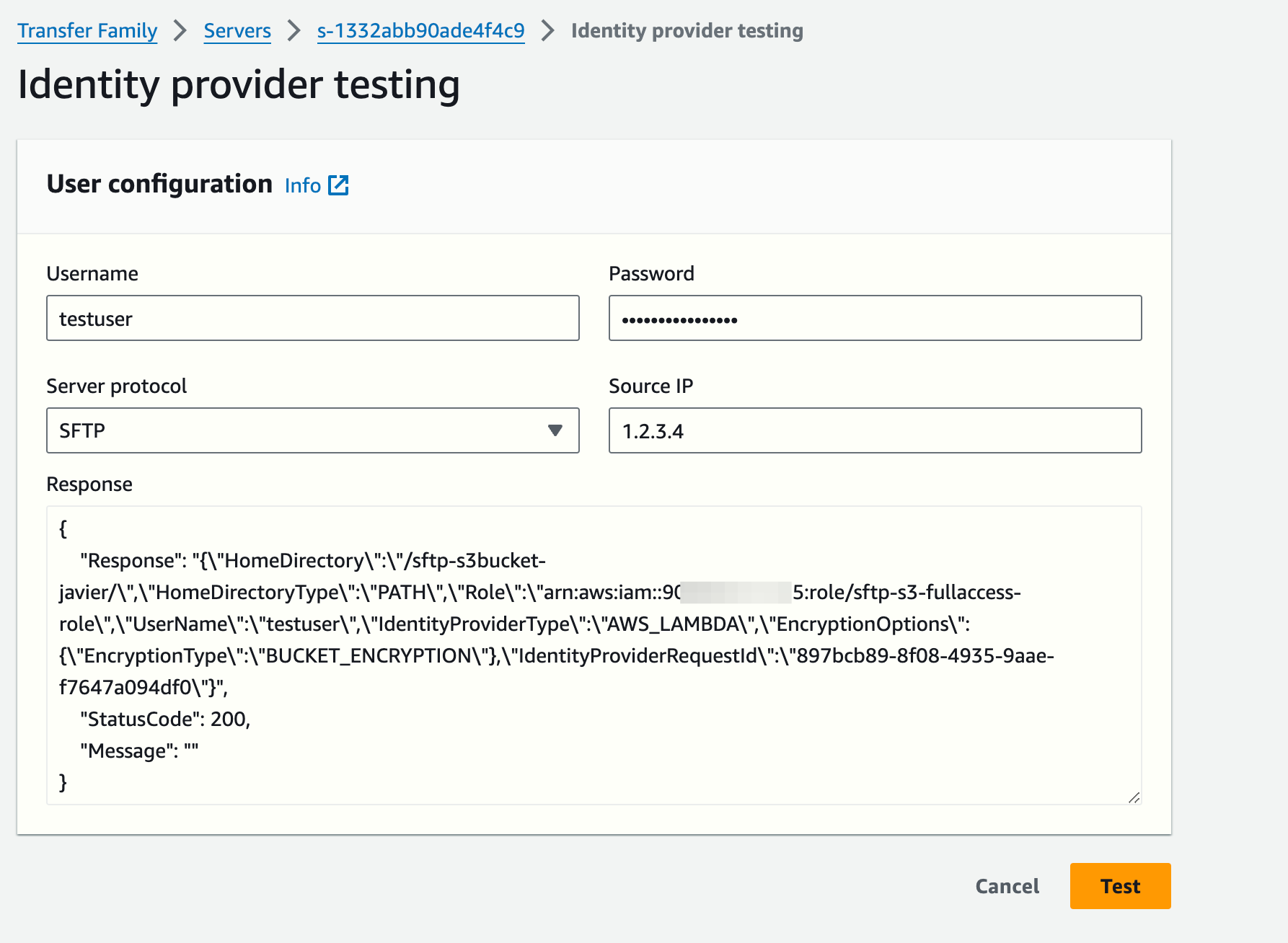 Access an S3 Bucket using SFTP and password-based authentication